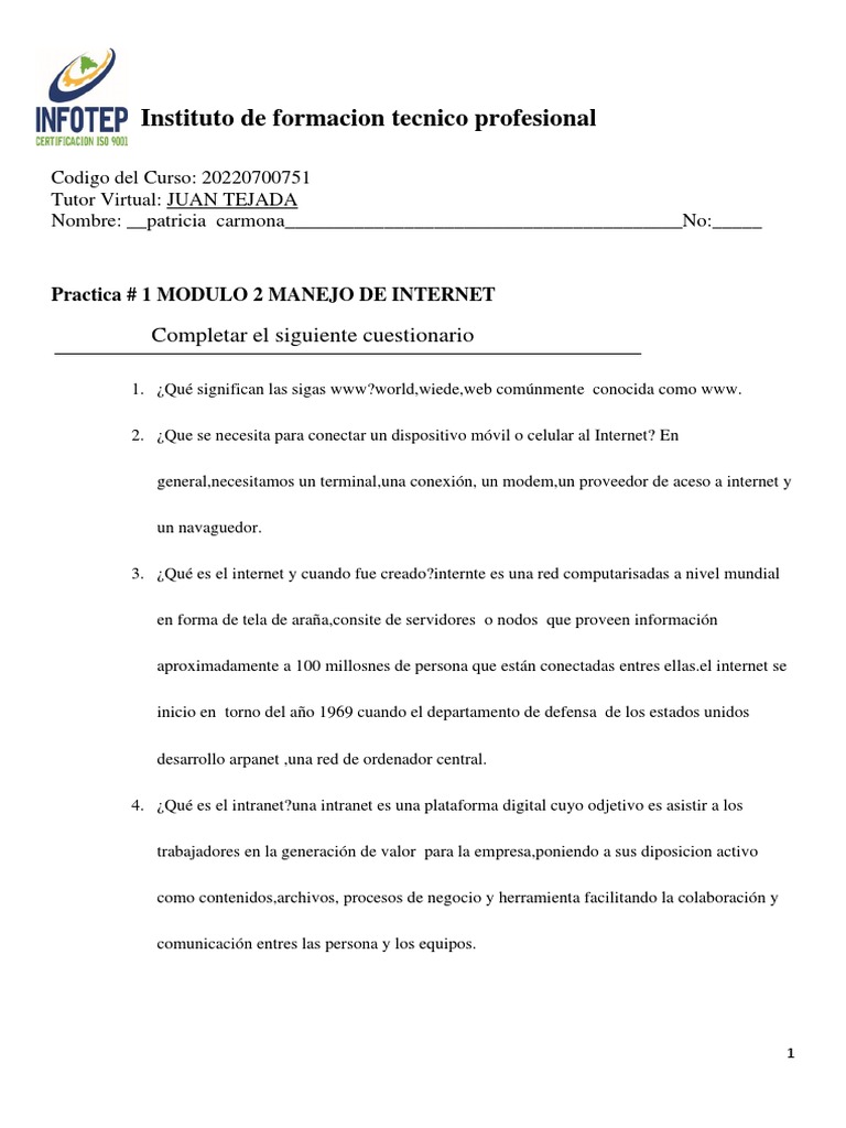 PRACTICA 1 MODULO 2 UNIDAD 1 MANEJO DE INTERNET Echos | PDF | Internet | Red de computadoras