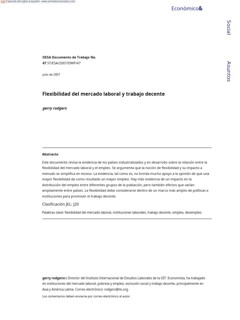 Labour market flexibility and decent work. | PDF | Economía laboral ...