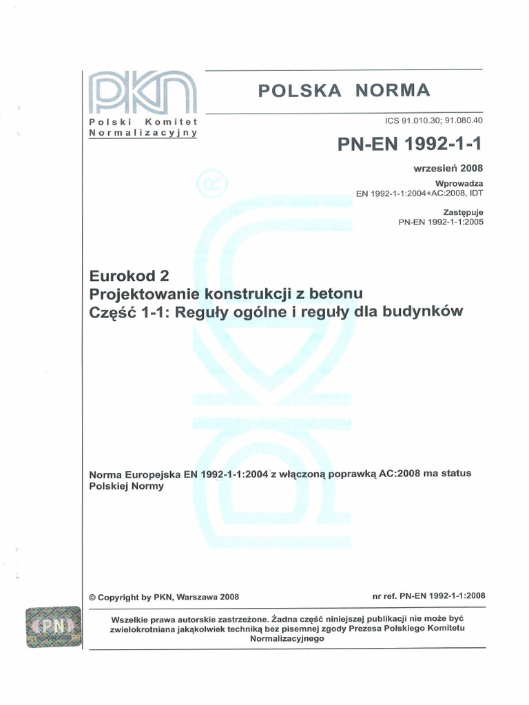 EC2 - PN-EN 1992-1-1 - CZ 1-1 - Wrzesień 2008 | PDF