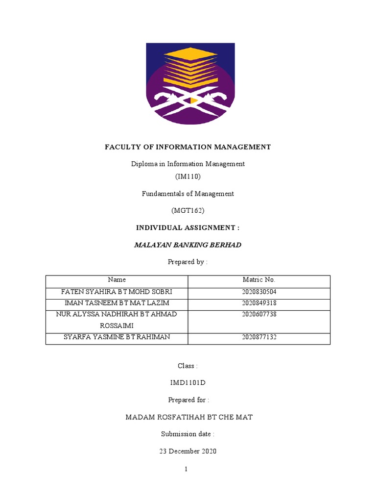 MGT 162 GROUP ASSIGNMENT SYARFA IMAN FATEN ALYSSA PDF PDF | PDF ...