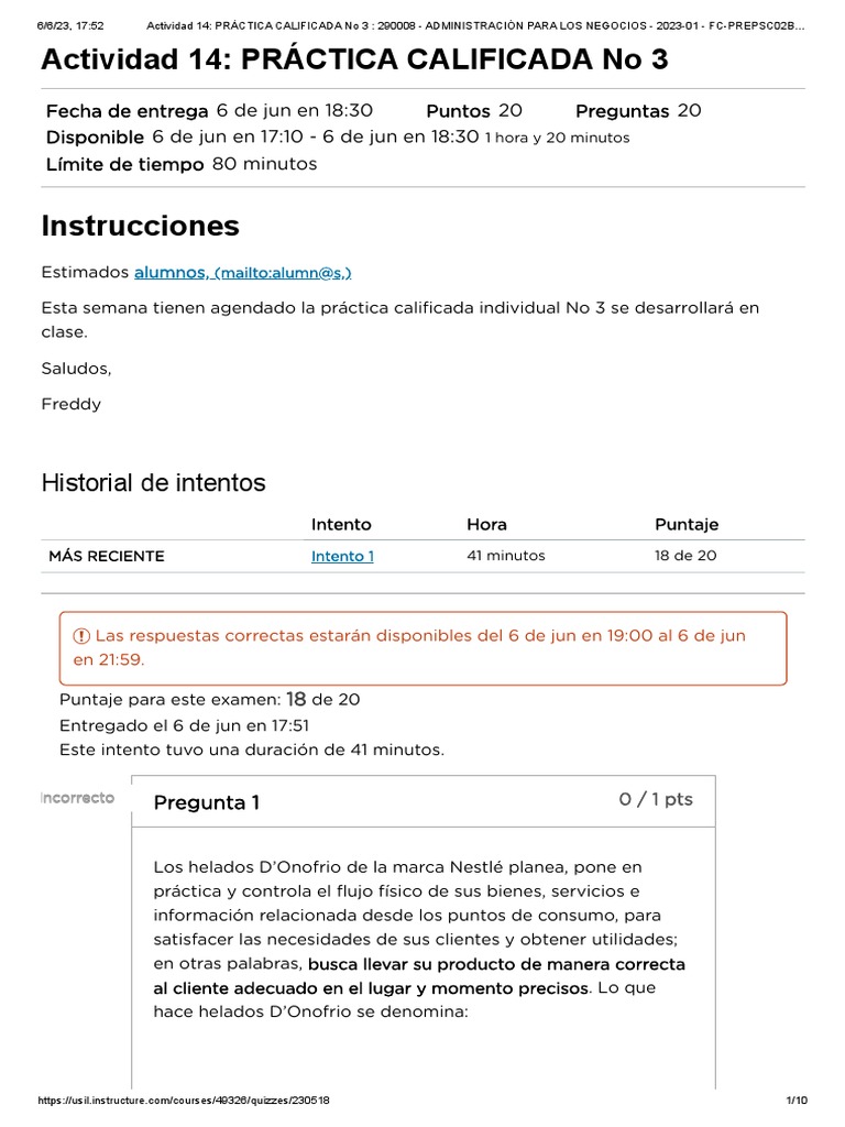 Actividad 14 - PRÁCTICA CALIFICADA No 3 - 290008 - ADMINISTRACIÓN PARA LOS NEGOCIOS - 2023-01 ...