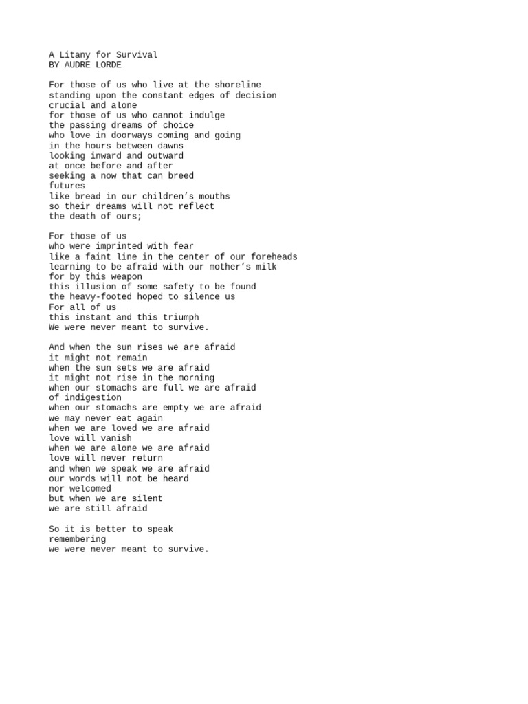 A Litany For Survival | PDF