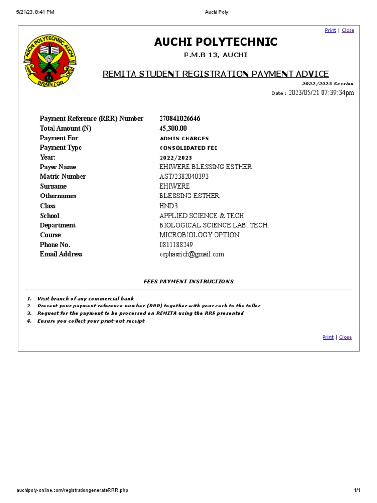 Auchi Poly | PDF | Payments | Fee