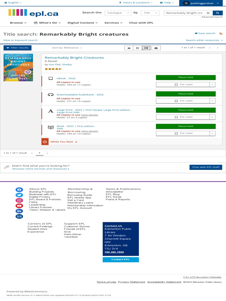 Search Edmonton Public Library BiblioCommons | PDF | Libraries | Computing
