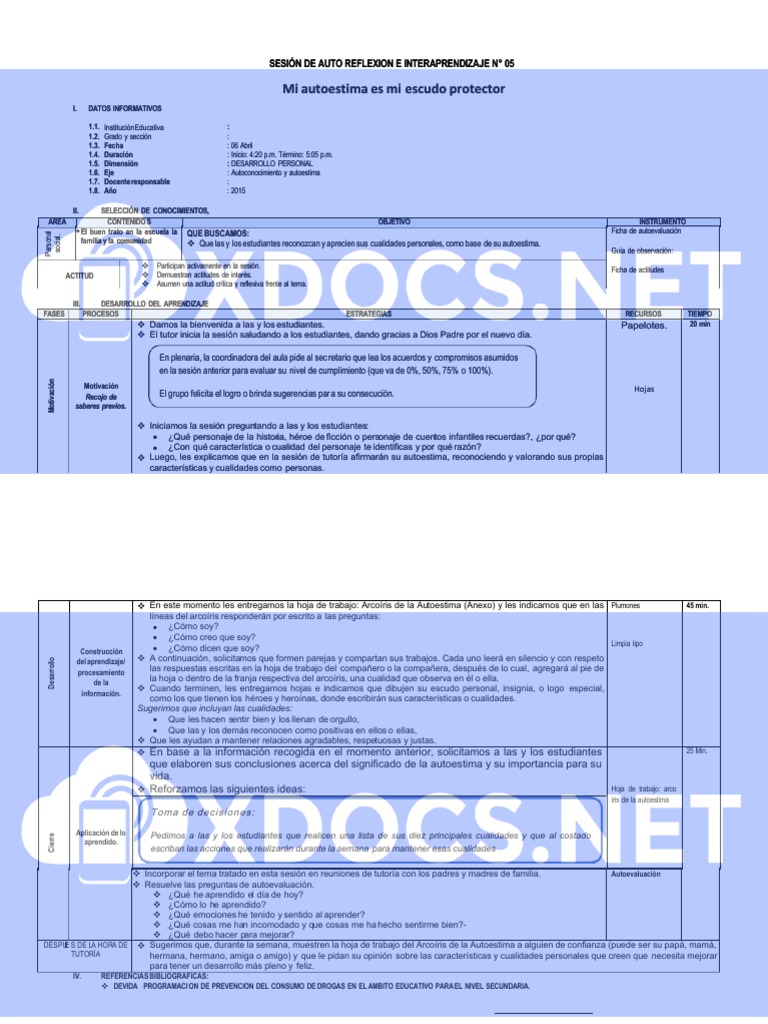 Sesion Mi Autoestima Es Mi Escudo Protector | PDF | Autoestima | Cognición