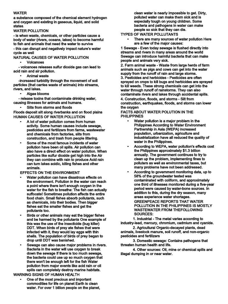 Water Pollution Notes | PDF | Water Pollution | Pollution
