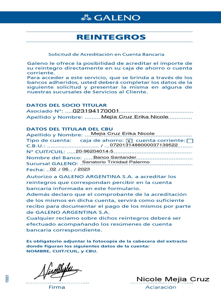 Formulario de Reintegro | PDF
