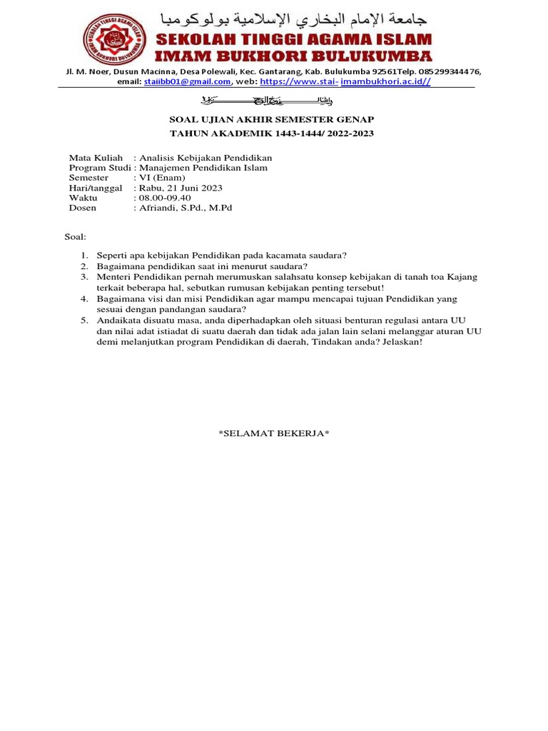 Soal Uas Mpi Semester Vi | PDF