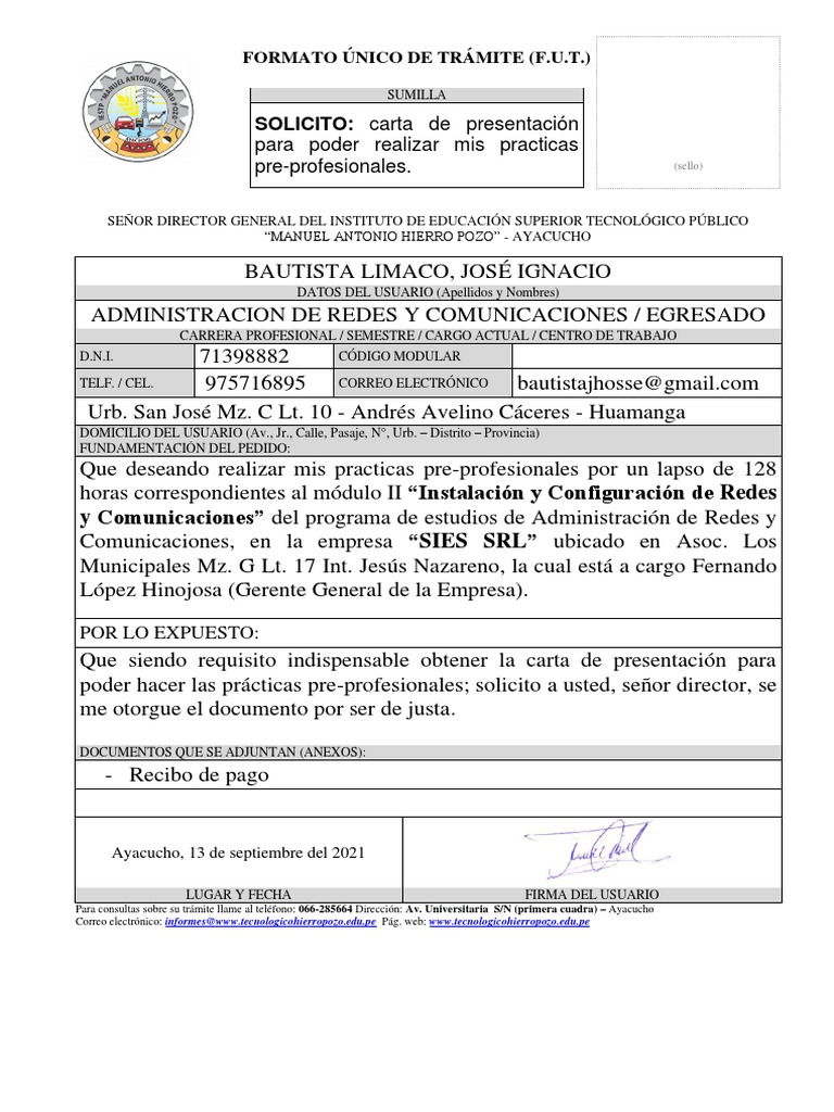 Solicitud Carta de Presentacion Modulo II | PDF