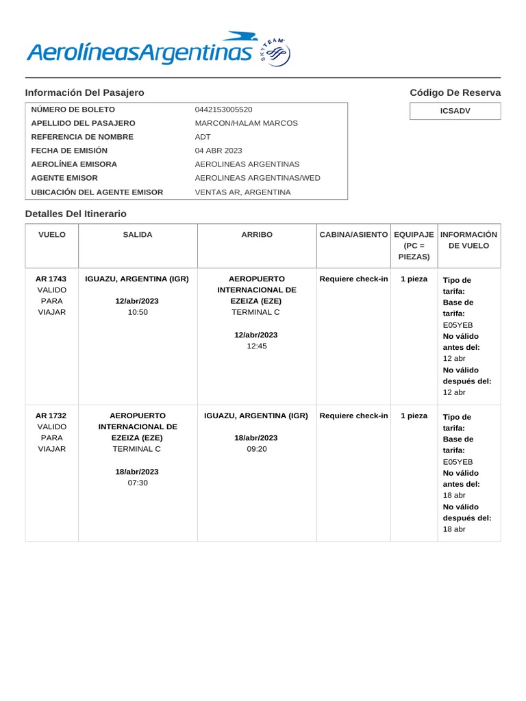 Recibo de Pasaje | PDF | aerolíneas | Economias