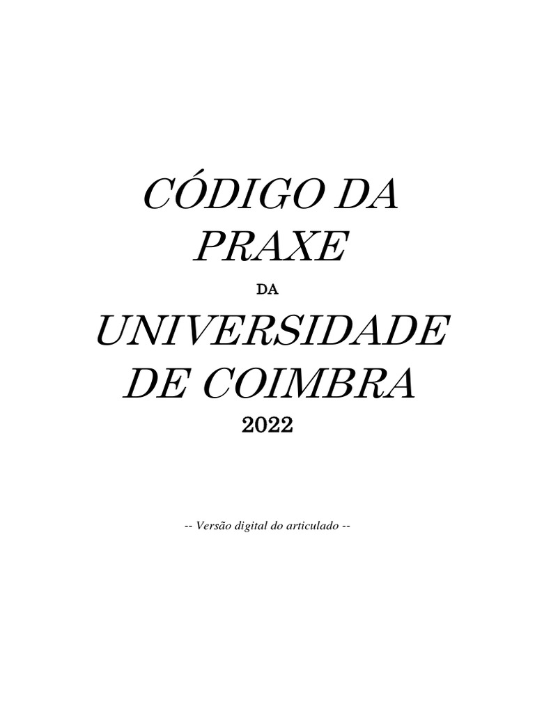 Código da Praxe da Universidade de Coimbra | PDF