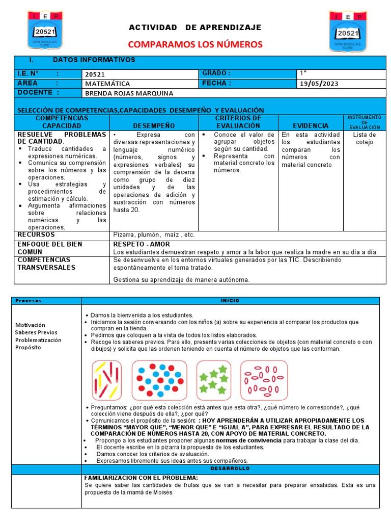 Comparaamos Los Números - Sesion Mate | PDF | Evaluación | Aprendizaje