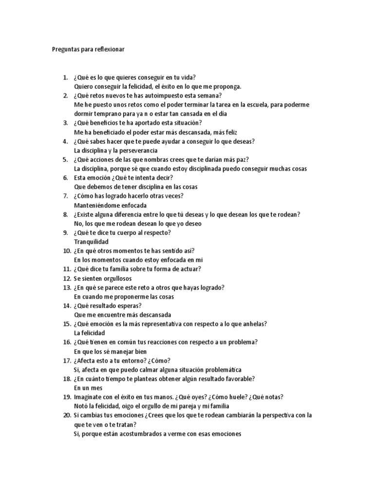 Preguntas para Reflexionar 1 | PDF | Felicidad Preguntas para Reflexionar 1 | PDF | Felicidad