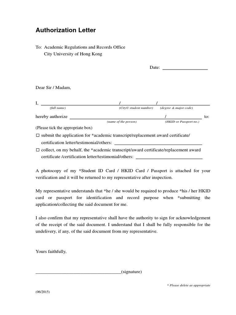 Simple Authorization Letter For Certificate | PDF