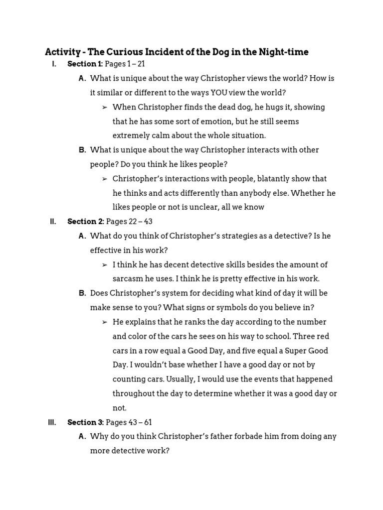 Activity A - The Curious Incident of The Dog in The Night-Time | PDF ...