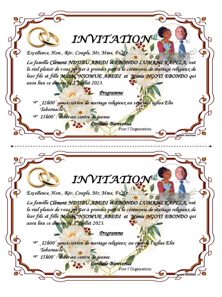 Invitation au mariage religieux de Michée et Mimie | PDF