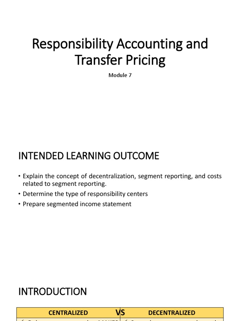 Module 7 - Responsibility Accounting | PDF