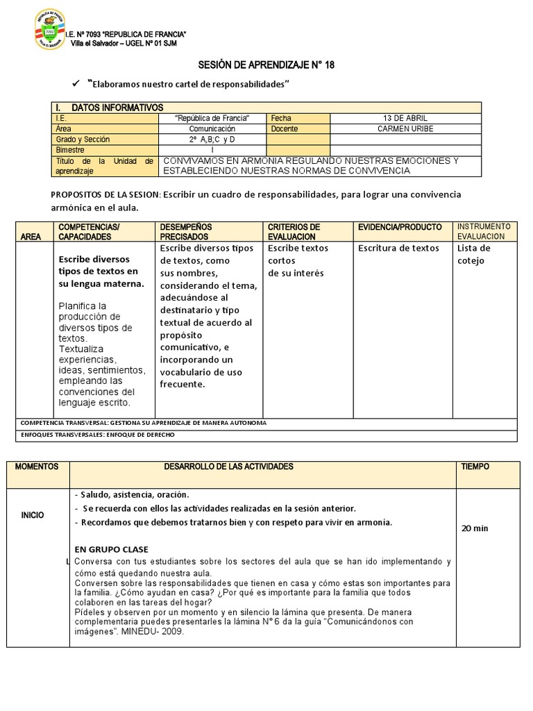 SESION DE COMUNICACION ELABORAMOS NUESTRO CARTEL DE RESPONSABILIDADES ...