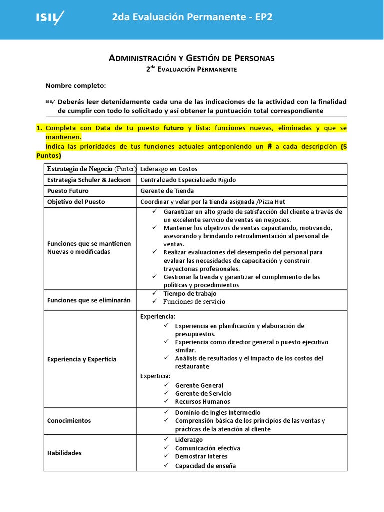 2da Evaluación Permanente - EP2 | PDF | Gestión de recursos humanos | Business
