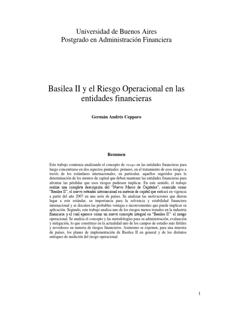 Basilea II y El Riesgo Operacional | Descargar gratis PDF | Basilea Ii | Riesgo crediticio