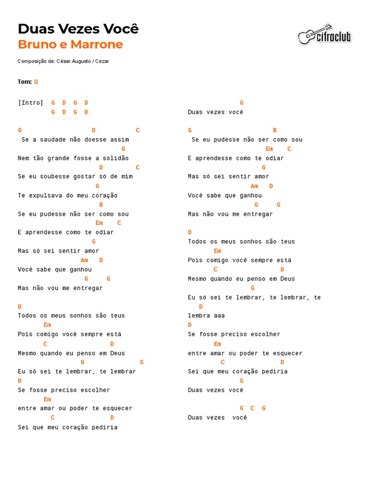 Cifra Club - Bruno e Marrone - Duas Vezes Você | PDF