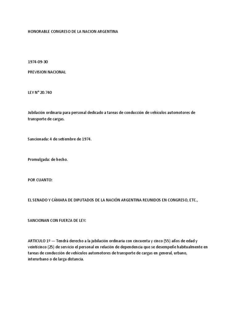 Ley 20740 | PDF | Jubilación | Argentina Ley 20740 | PDF | Jubilación | Argentina