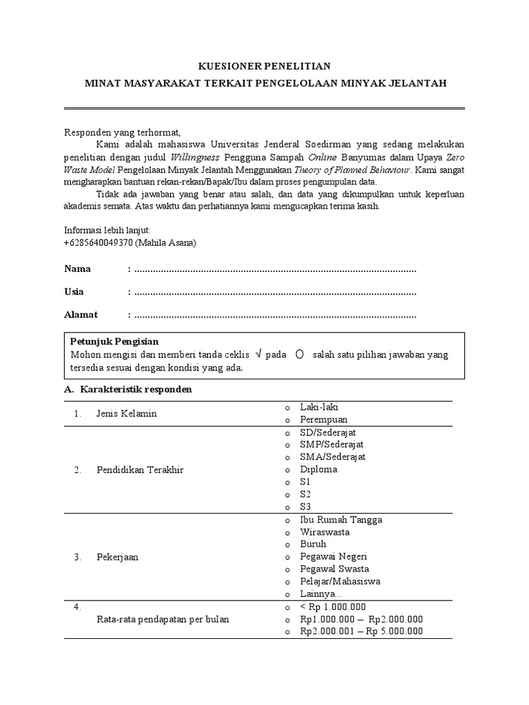 Kuesioner 1 PKM RSH 1 | PDF