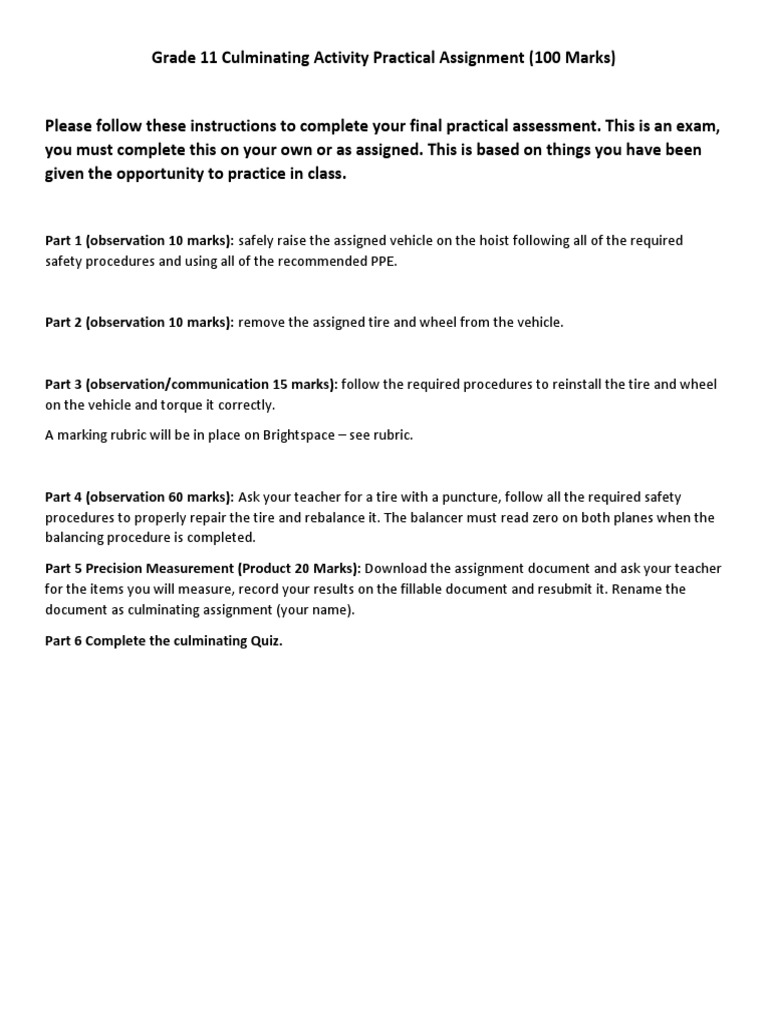Grade 11 Culminating Activity Practical Assignment | PDF