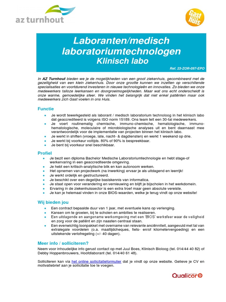 23-ZOR-098-EPO Laboranten Klinisch Labo | PDF
