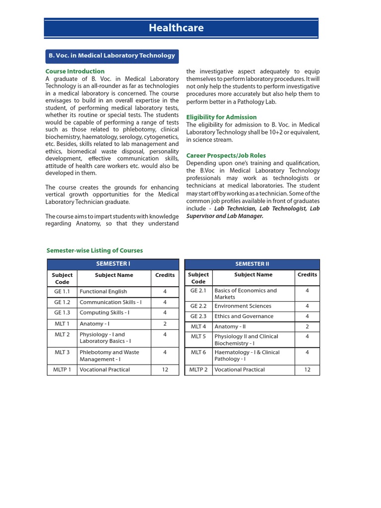 B. Voc. in Medical Laboratory Technology 10052023 | PDF | Medical ...