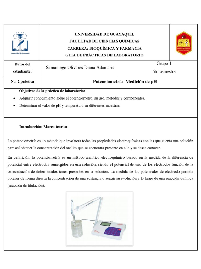 Informe 2- Potenciometría medición de pH- Samaniego Diana | PDF | Mercurio (Elemento) | Calibración