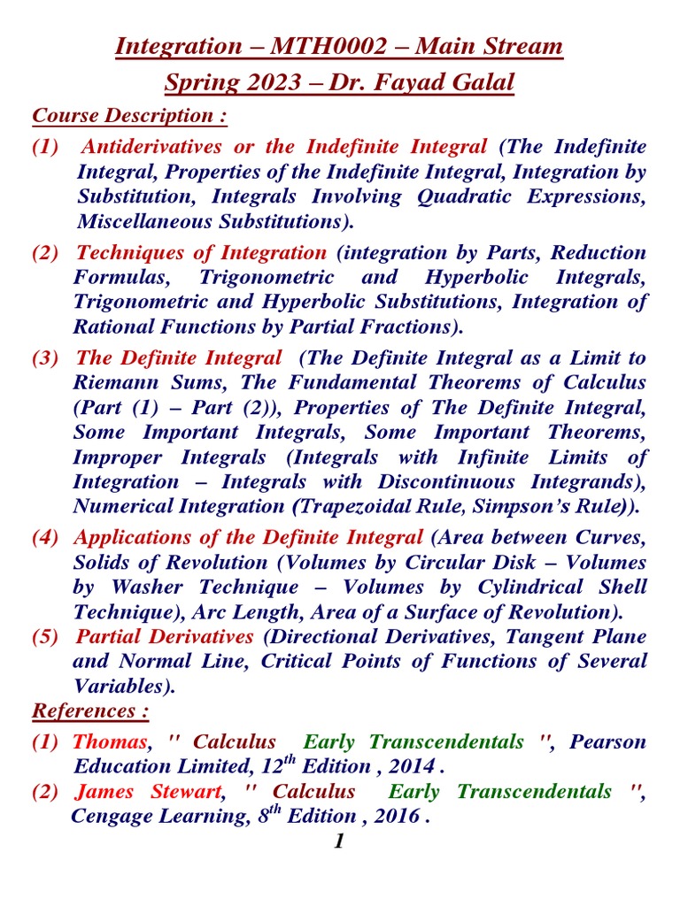 Integration - MTH0002 - Lecture Notes (1) - Spring 2023 - Dr. Fayad ... Integration - MTH0002 - Lecture Notes (1) - Spring 2023 - Dr. Fayad ...