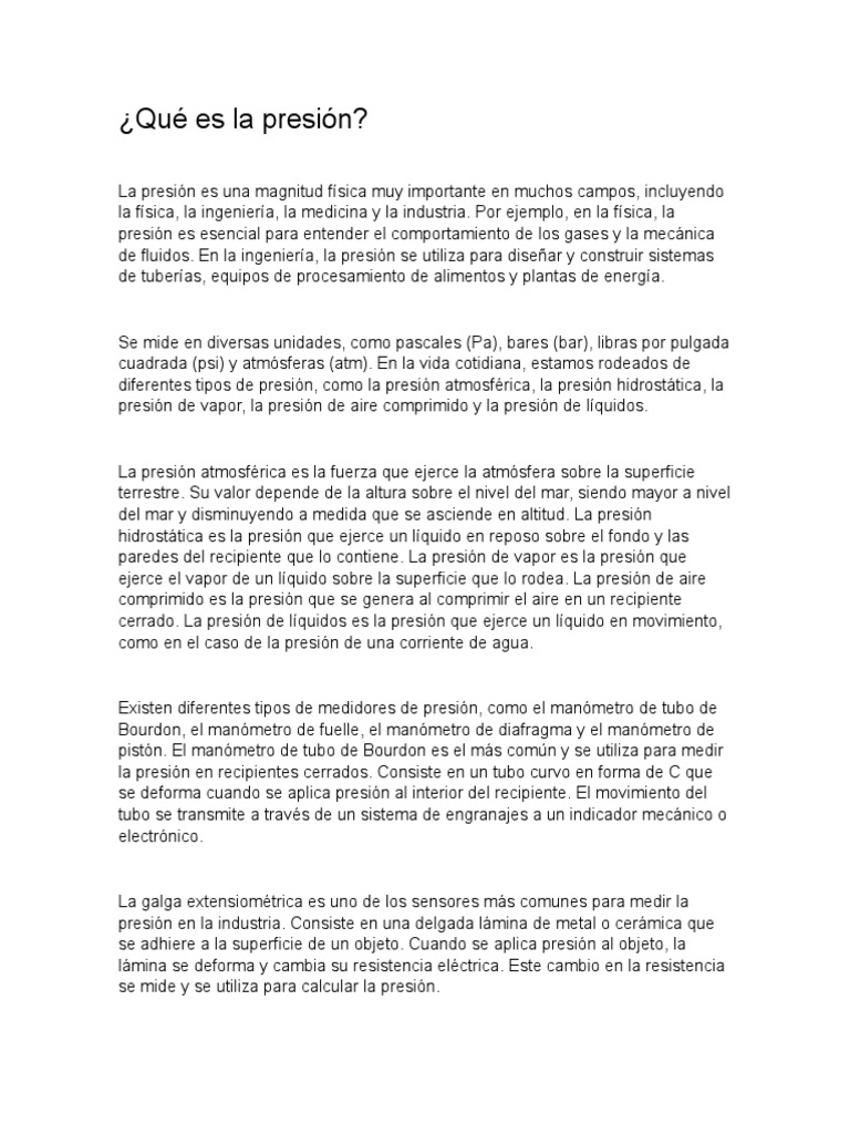 Qué Es La Presión | PDF | Presión | Medida de presión