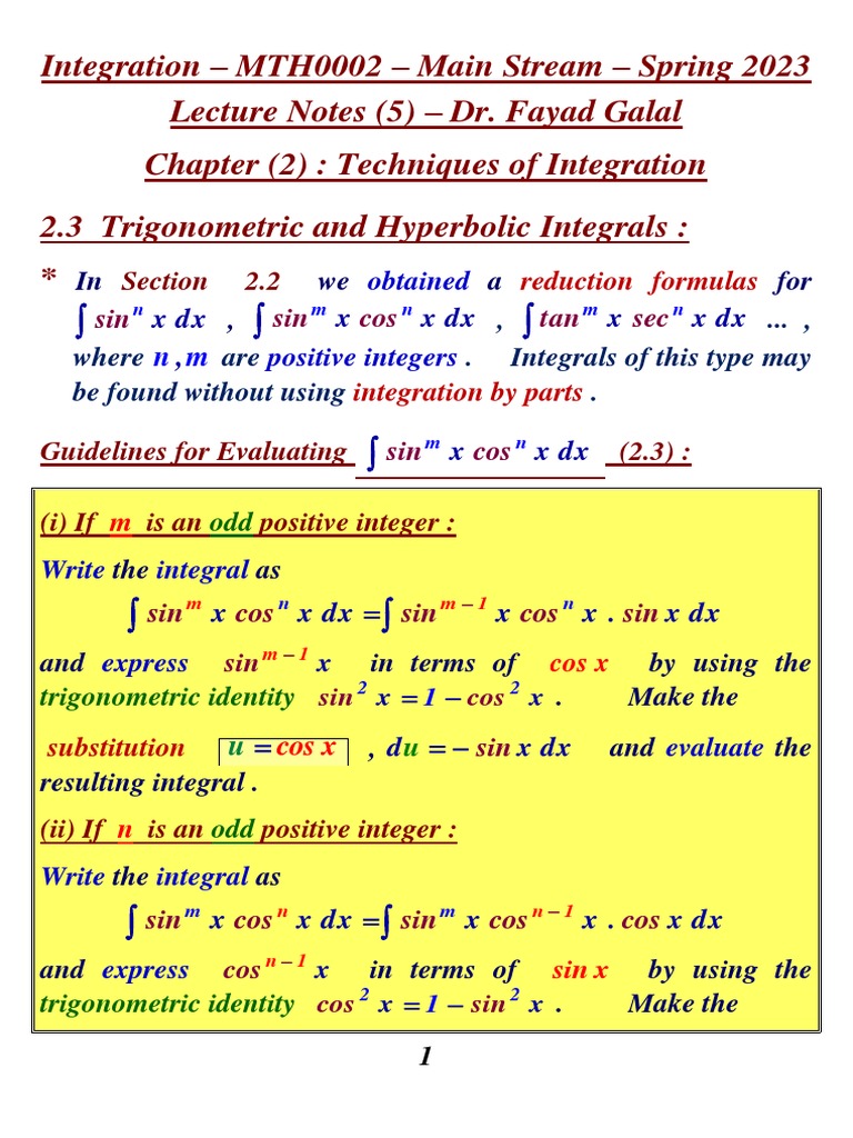 Integration - MTH0002 - Lecture Notes (5) - Spring 2023 - Dr. Fayad ...