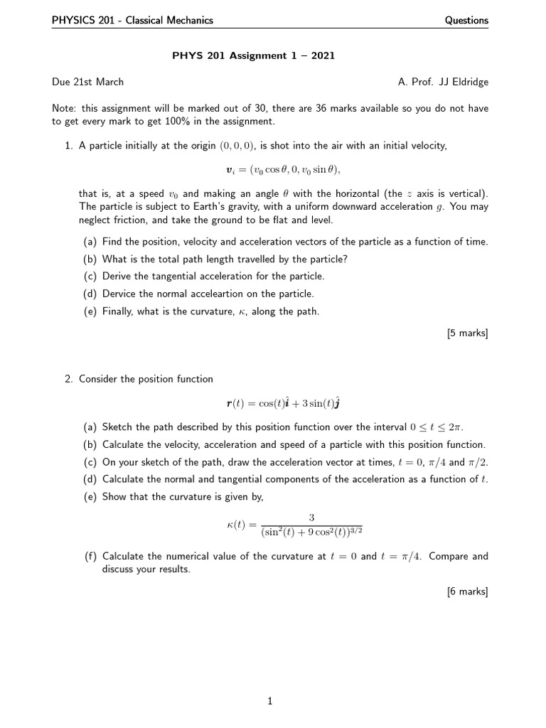 201 Assignment 1 | PDF | Acceleration | Orbit