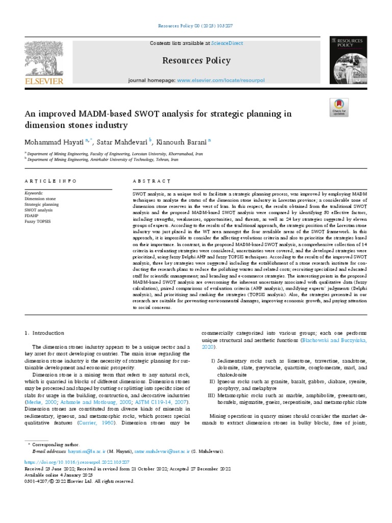 An Improved MADM Based SWOT Analysis | PDF | Swot Analysis | Rock (Geology)