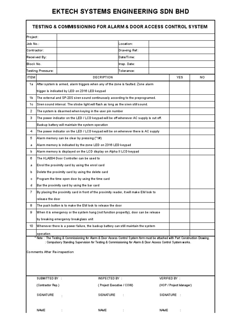 ESE-Testing & Commissioning For Alarm & Door Access Control System ...