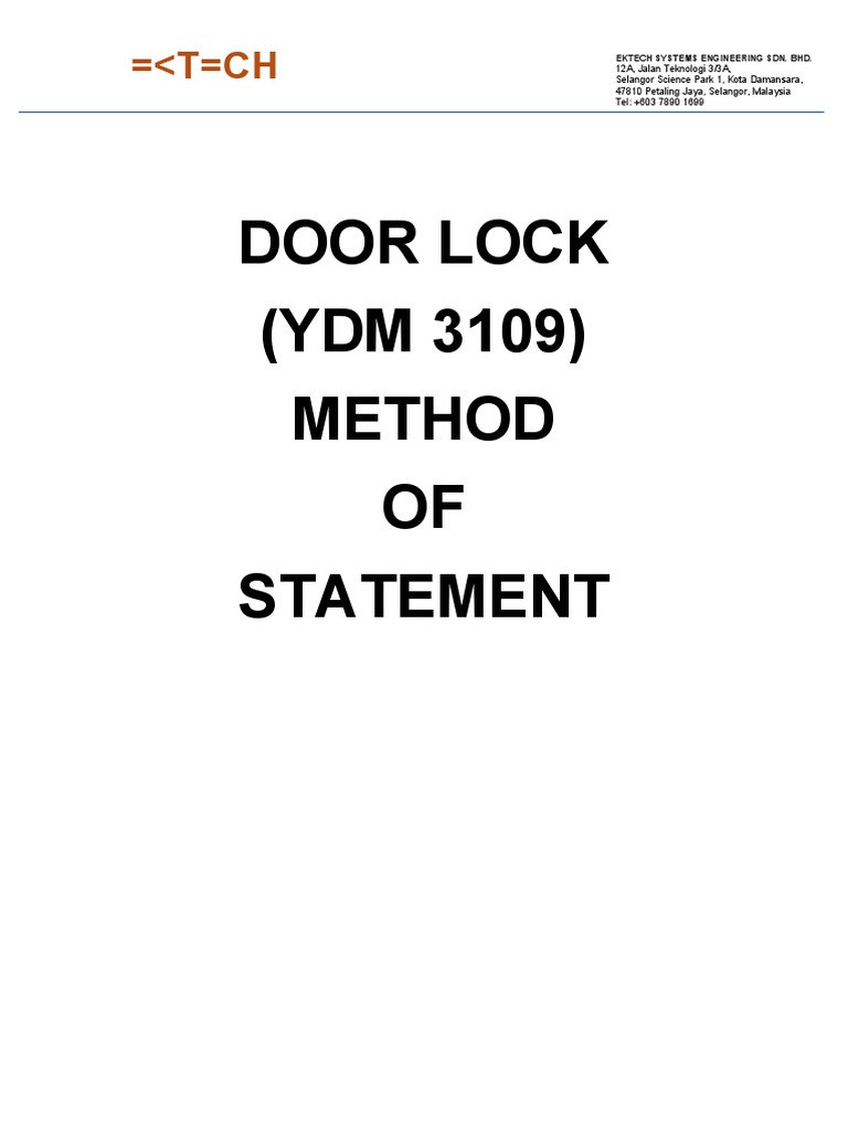 Method of Statement For ELV For Door Lock System Ydm3109 | PDF