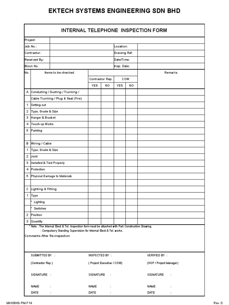 ESE-Internal Electrical & Telephone Inspection Form | PDF