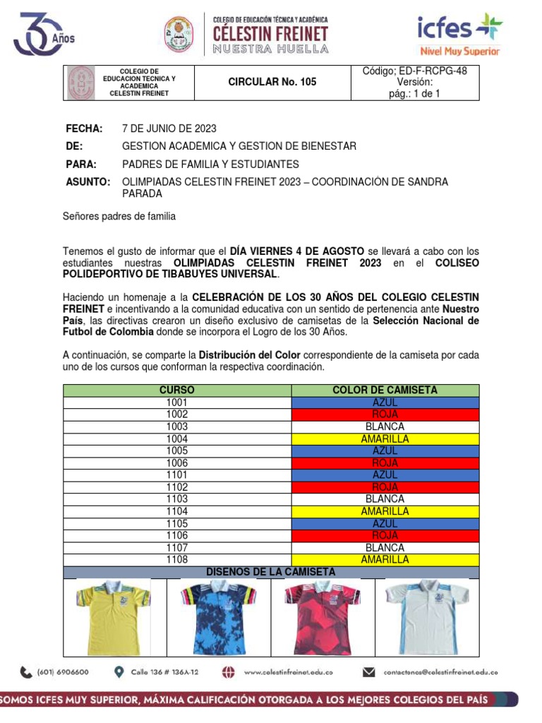 Circular 105 Olimpiadas Celestin Freinet - Coordinación Sandra Parada | PDF | Entretenimiento