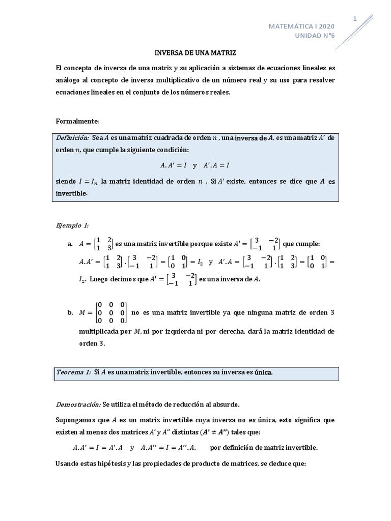 Inversa de Matrices y Aplicaciones | PDF | Matriz (Matemáticas) | Prueba matemática