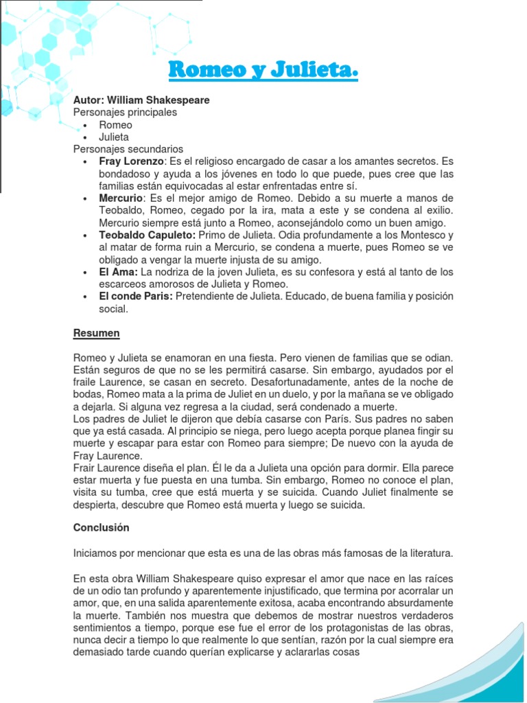 Romeo y Julieta - Resumen | Descargar gratis PDF | Romeo y Julieta