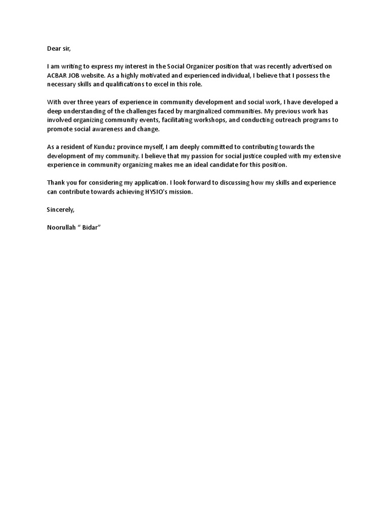 Social Organizer cover letter | PDF