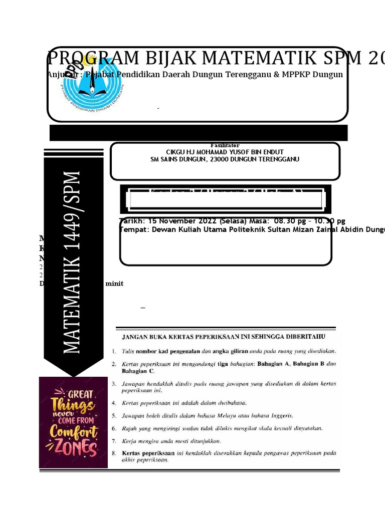 Program Bijak Matematik SPM 2022: Kertas 2 / Paper 2 (Bah. A) | PDF ...