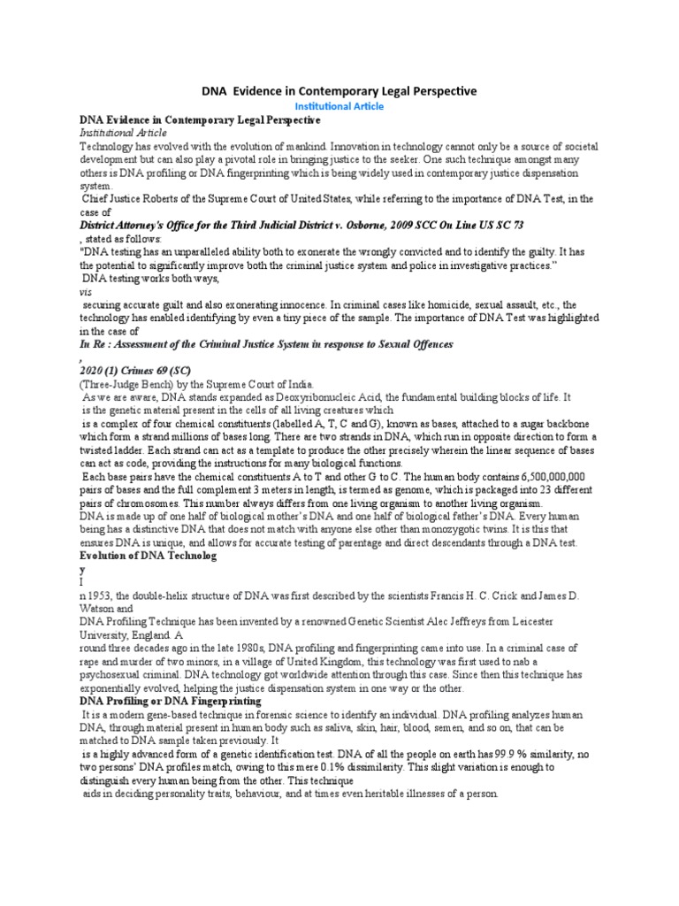 DNA Evidence in Contemporary Legal Perspective: Institutional Article ...
