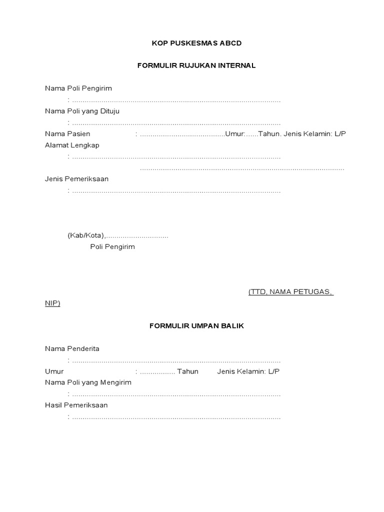 Formulir Rujukan Internal Puskesmas | PDF | Teknologi & Rekayasa