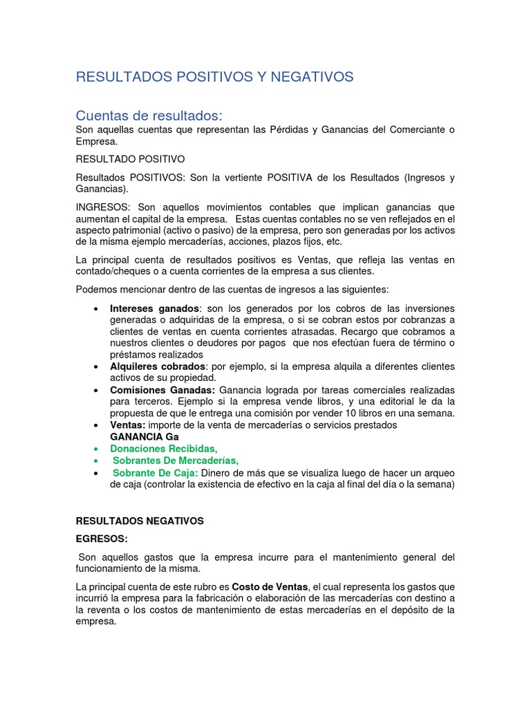 Resultados Positivos y Negativos | PDF | Contabilidad | Valor neto