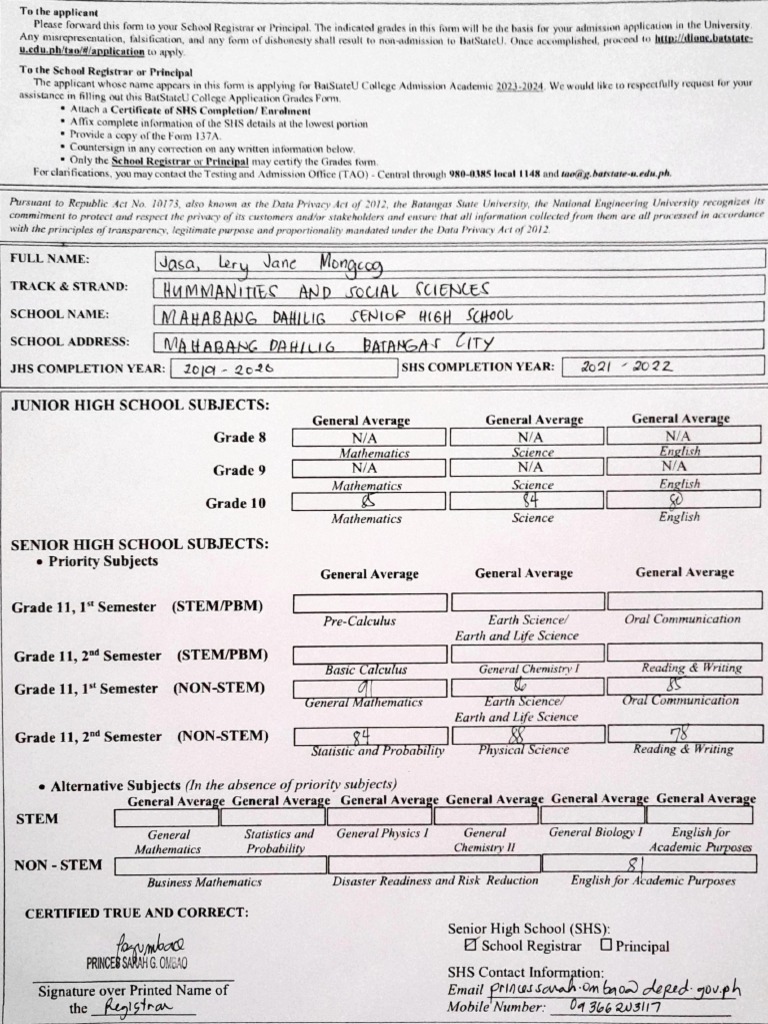 Form 137 Jhs | PDF