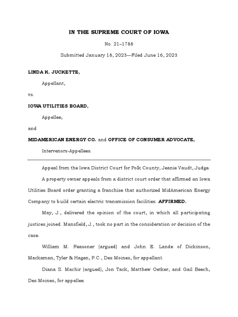 Juckette v. Iowa Utilities Board, No. 21-1788 (Iowa June 16, 2023 ... Juckette v. Iowa Utilities Board, No. 21-1788 (Iowa June 16, 2023 ...