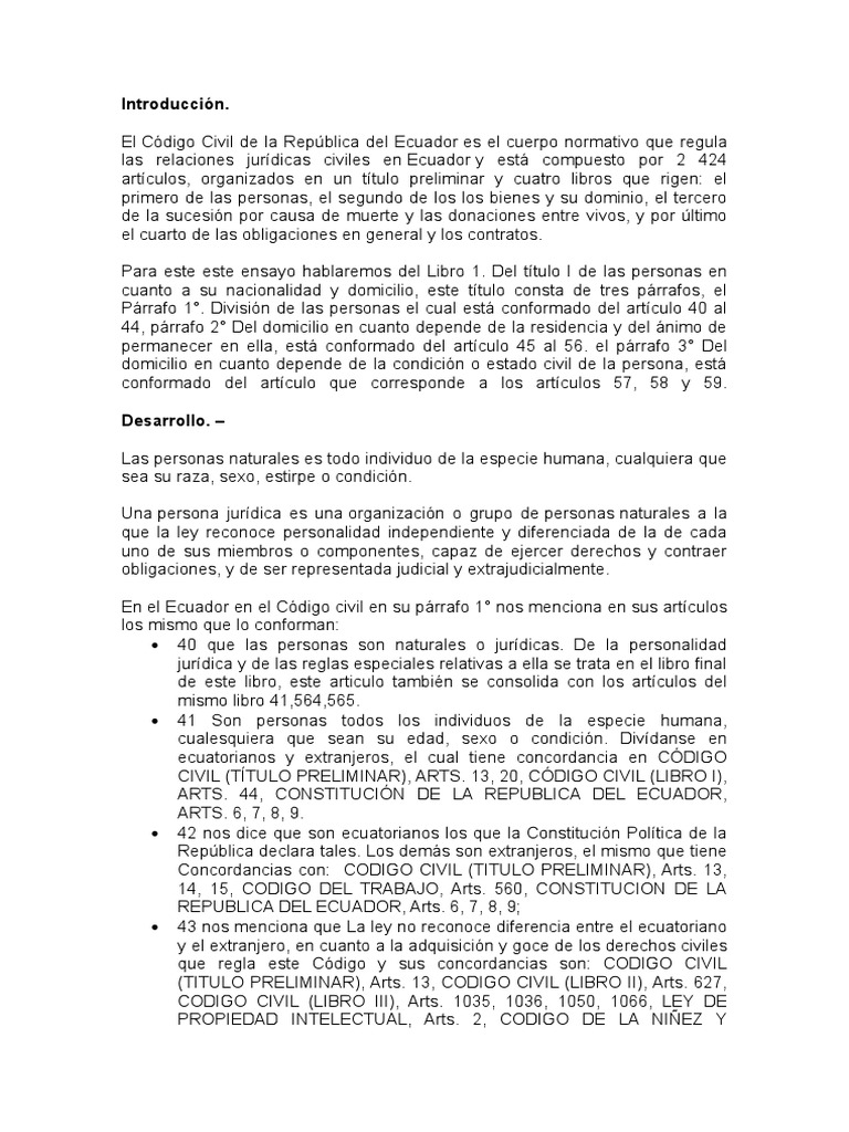 Código Civil Ecuatoriano: Personas y Domicilio | PDF | Derecho